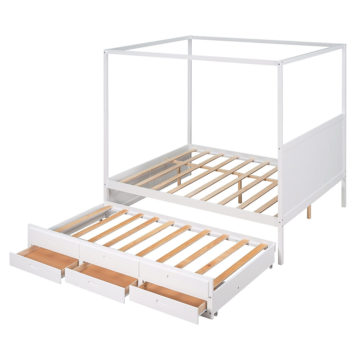 Polibi Wooden Daybed, Twin Size Canopy Daybed with 3 in 1 Drawers (White)