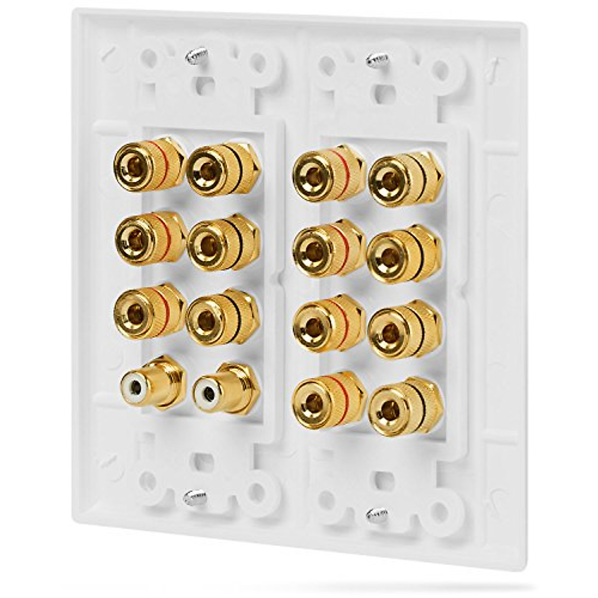Fosmon 2-Gang 7.1 Surround Sound Distribution Home Theater Wall Plate, Gold Plated 7-Pair Copper Binding Posts Coupler Type for 7 Speakers, 2 RCA Jack for Subwoofer