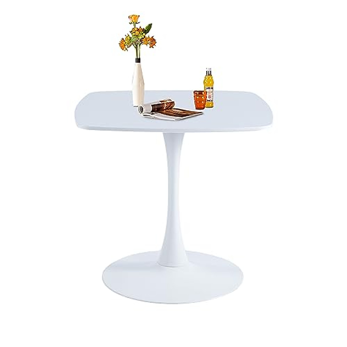 ANDORON Square Dining Table, 32 Inches Kitchen Tulip Table for 2-4 People with MDF Top and Metal Base, Modern Small Space Room Circle Table, End Table Leisure Coffee Side Table (32" - Square, White)