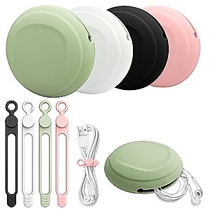 8 in 1 Silicone Headphone Organizer,Data Cable Storage Case, Cable Ties/Cable Straps Reusable Fastening Cable Ties Cord Organizer,Mini Storage Bag, Mini Key Box,Soft Silicone Accessories Kit(4 colors)