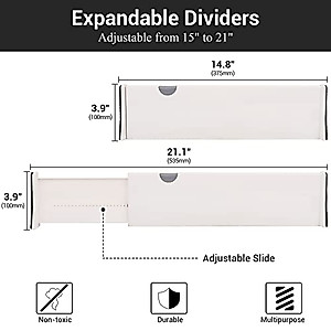 COSICS 6Packs 15-21 Inch Expandable Drawer Organizers with Snap, Plastic Adjustable Drawers Dividers for Clothing, Kitchen Utensils, Dresser Separators for Bedroom, Bathroom, Office, Book Shelf