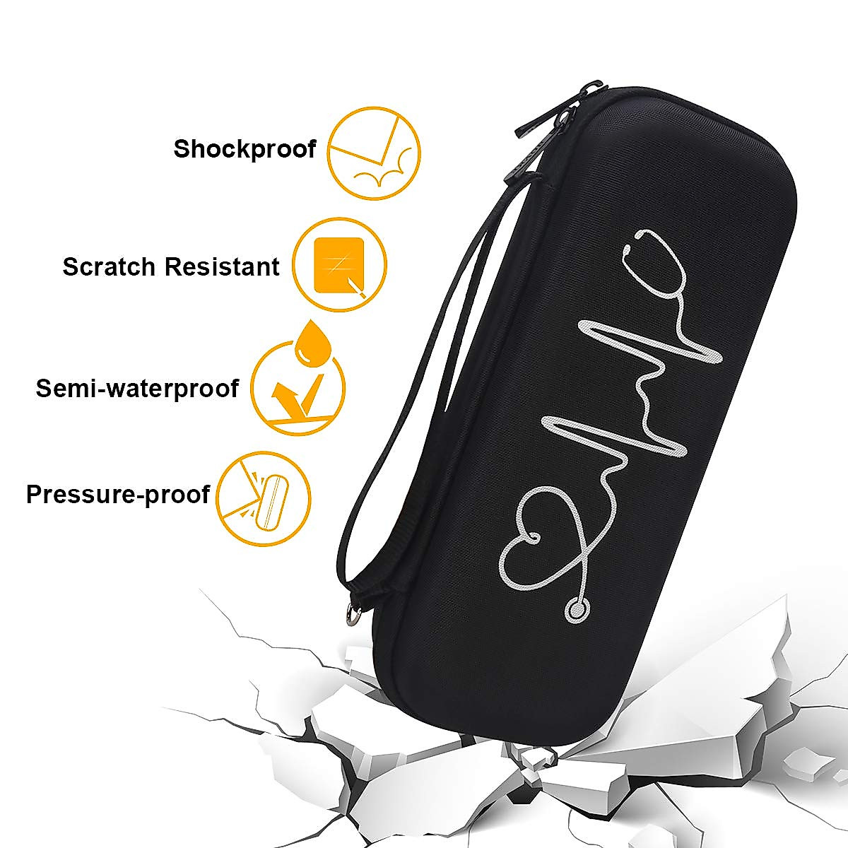BOVKE Hard Stethoscope Case for 3M Littmann Classic III, Lightweight II S.E, Cardiology IV Diagnostic, MDF Acoustica Deluxe Stethoscopes - Extra Room for Taylor Percussion Hammer and Penlights, Black
