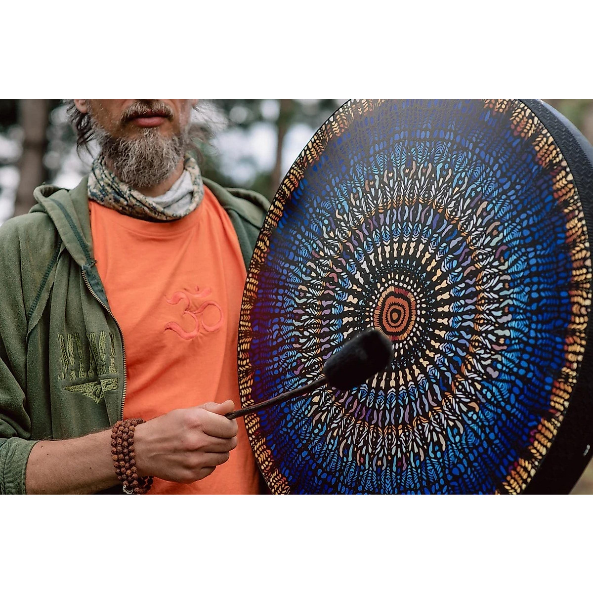 SYLALE Shaman drum percussion frame drum handmade deep bass therapy tool sound therapy instrument 9.9x9.9 inches Shaman drum blue