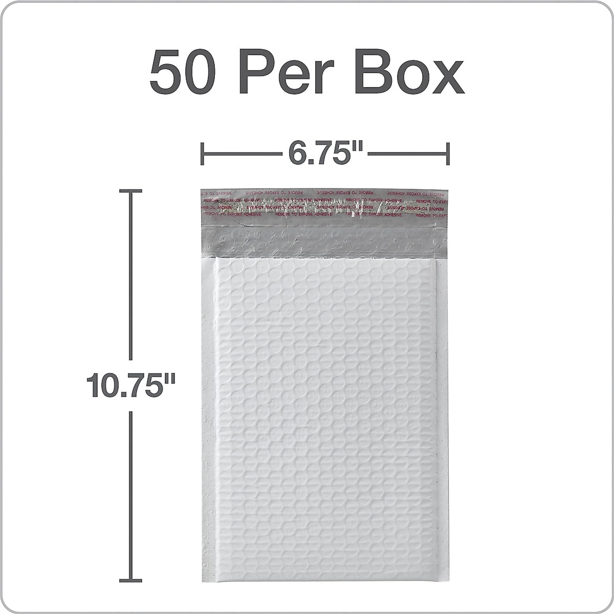 Quality Park Bubble Mailers, 6 x 9 Shipping Envelopes, Water Resistant White Poly Padded Envelopes, Redi-Strip Peel Off Closure, 50 Per Box (QUA85856)