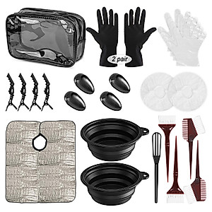 25 Pcs Hair Dye Kit, Hair Tinting Bowl Dye Brush Ear Cover Clips Gloves Storage Bag DIY Salon Disposable Hood and gloves, Home Use Hair Coloring Bleaching Hair Dryers Hair Dye Coloring Tools Set