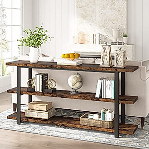 VANOMi 70.8 Inch Extra Long Console Table for Entryway, Narrow Hallway Table, Wood Sofa Table with 3 Tier Storage Shelves for Living Room