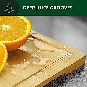 ROYAL CRAFT WOOD Organic Bamboo Cutting Board with Juice Groove - Kitchen Chopping Board for Meat (Butcher Block) Cheese and Vegetables