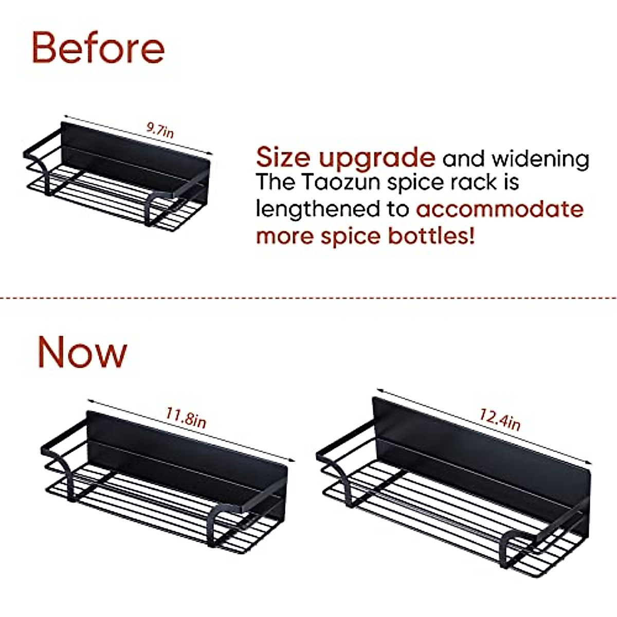 Taozun Magnetic Shelf/Magnetic Spice Rack for Refrigerator - 2 Packs Spice Storage Organizer with 4 Removable Hooks Seasoning Rack for Fridge Kitchen Apartment RV (Black, Steel)