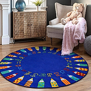 nuLOOM Rainbow Alphabet Area Rug, 8' Round, Blue