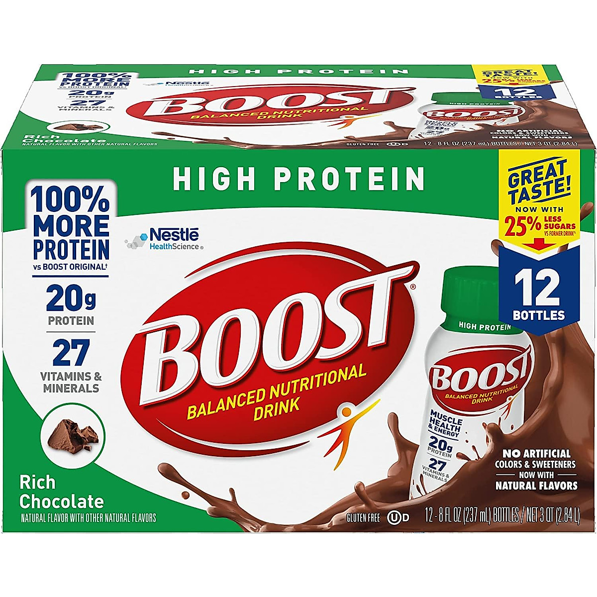 BOOST High Protein Ready to Drink Balanced Nutritional Drink, Rich Chocolate, 8 FL OZ (Pack of 12)