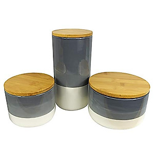 Leaf Ceramic Storage Jars Kitchen Canisters with Lids, 12cm/14.5cm/20cm, Grey