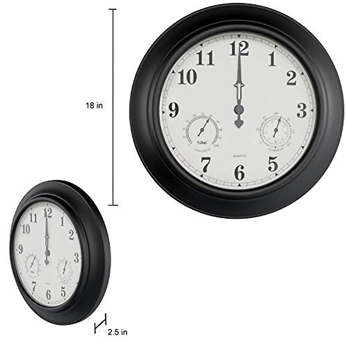 Pure Garden Thermometer 18" Metal Indoor/Outdoor Patio Wall Clock Black