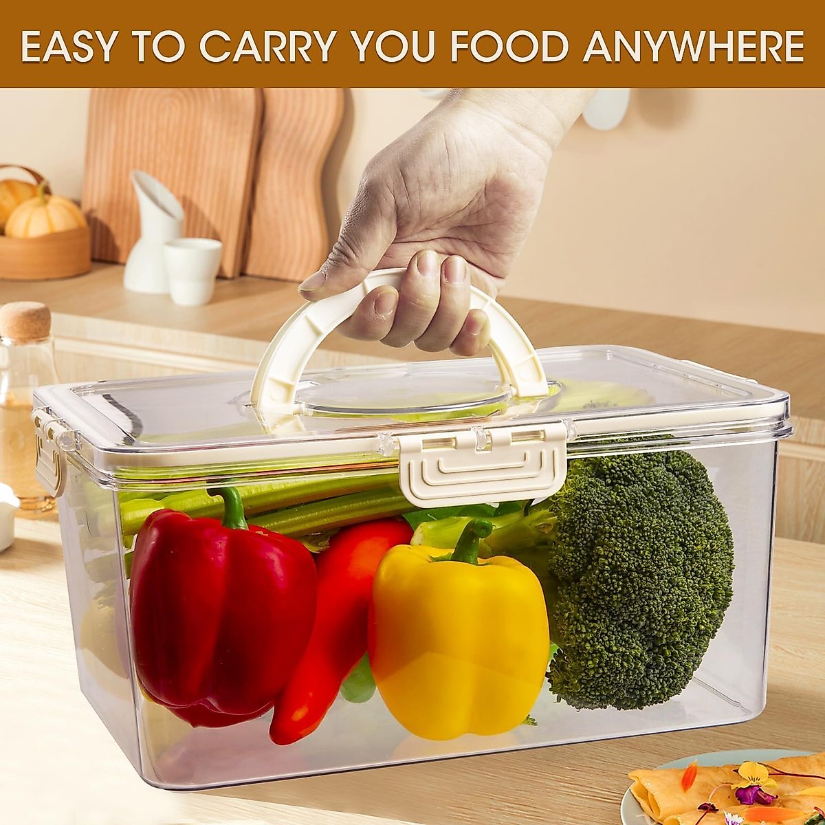 Fruit Containers for Fridge，Fresh Food Containers for Refrigerator，Fruit Containers for Fridge Keep Fresh，Food Box Container with 3 Removable Colanders for Berry，Vegetable, Refrigerator Organizer Bins