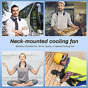 Neck Fan Portable Neck Air Conditioner Rechargeable 4000mAH Battery, Bladeless Neck Fans Neck Cooler for Women Man Personal Fan for Your Neck Cooling Device 3 Speeds Fan and Semiconductor Cooling Chip