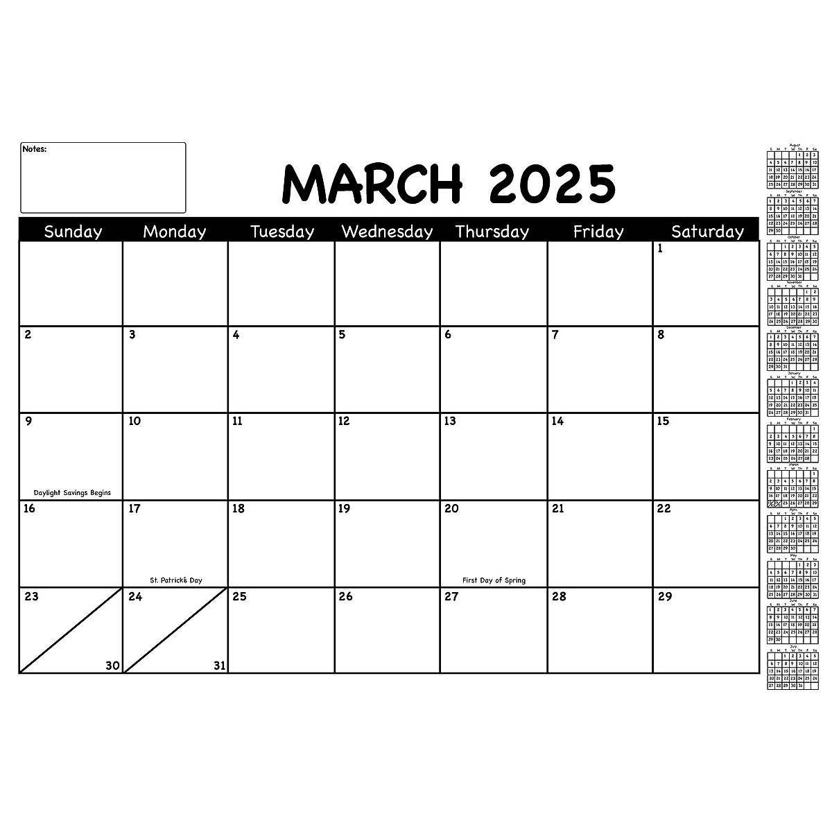 2024-2025 Academic Year Desk Calendar Black/White with Previews, 12 months from August 2024-July 2025 with notes space and holidays, 13” x 19” Wall/Desk Calendar for Teacher Planner, Daily Planning, Lesson Plans, Classroom Office Home, Organization