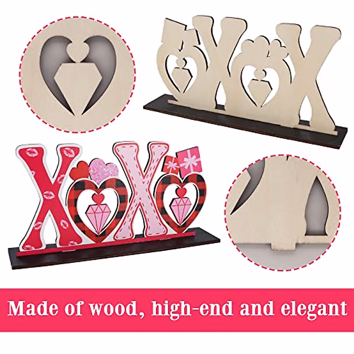 Bunny Chorus Valentines Day Decor Love Wooden Table Sign 3pcs, Romantic Tabletop Centerpiece Ornaments Gift, Dining Room Table Wedding Anniversary Party Supplies Décor Tiered Tray Decor