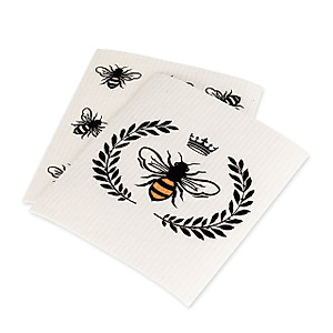 Abbott Collection 84-ASD-AB-11 S/2 Bee Dish Cloth-6.5x8 L, 6.5" x 8", White/Black/Yellow