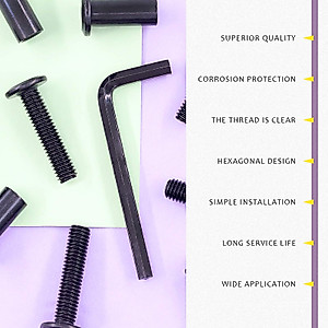 Swpeet 25Pcs M6x30mm Carbon Steel Black Hex Drive Socket Cap Bolts Barrel Nuts Assortment Kit with 1Pcs Allen Wrench, Screw Post Fit for Furniture Countsunk Belt Buckle Leather Binding Bolts