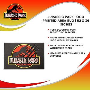 Jurassic Park Logo Printed Area Rug | Indoor Floor Mat, Accent Rugs For Living Room And Bedroom, Home Decor For Kids Playroom | Dinosaur Toys, Gifts And Collectibles | 52 x 36 Inches