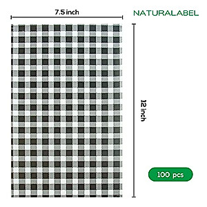 NATURALABEL 100 Pcs Wax Paper, 12" x 7.5" Black and White Checkered Greaseproof Paper,Wax Paper Sheets for Food,Rave Party BBQ Picnic Party Deli Paper