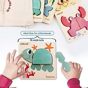 Wooden Puzzles for Toddlers Ocean Animals Montessori Toys Year Old Baby Girl Boy Gifts Educational Learning Bright Color Chunky Shape Puzzle Pack of 4