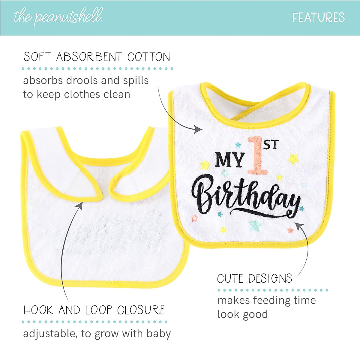 The Peanutshell Holiday Bibs Set, Terry Cloth 9 Pack for Feeding, Teething or Drooling, Baby’s First Year