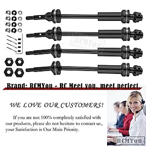 RCMYou RC Stainless Steel Drive Shaft CVD Upgrades Part for 1/10 Slash VXL 4X4,Rustler VXL 4X4,Stampede VXL 4X4,Hoss VXL 4X4 4WD,4PCS Front Rear #45 Axles with Hex,Black