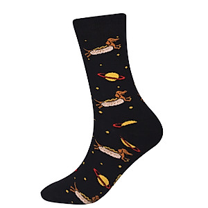 Wish Island Men's 4/5 Packs Dachshund Dog Gifts Socks Crazy Hot Dog Novelty Casual Dress Socks (Dachshund Dog - 4 pairs)
