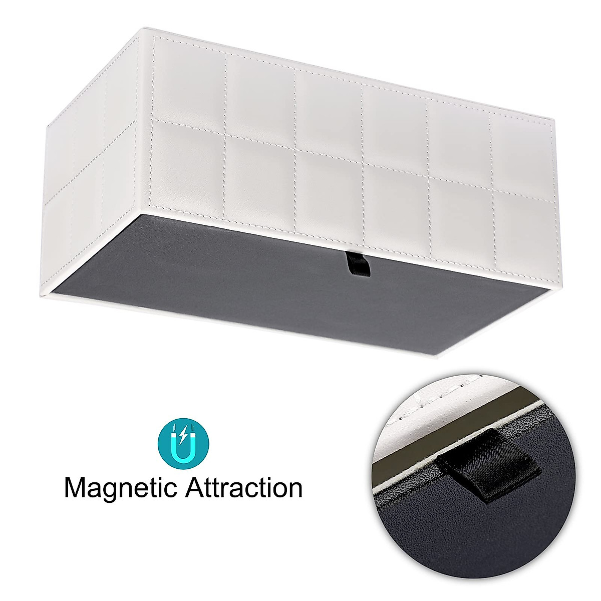Sumnacon Rectangular Leather Tissue Box Cover - Stylish Tissue Box Holder with Magnetic Bottom, Decorative PU Tissue Box for Vanity Dresser Night Stand Table Countertop Home Office Car,Grid White