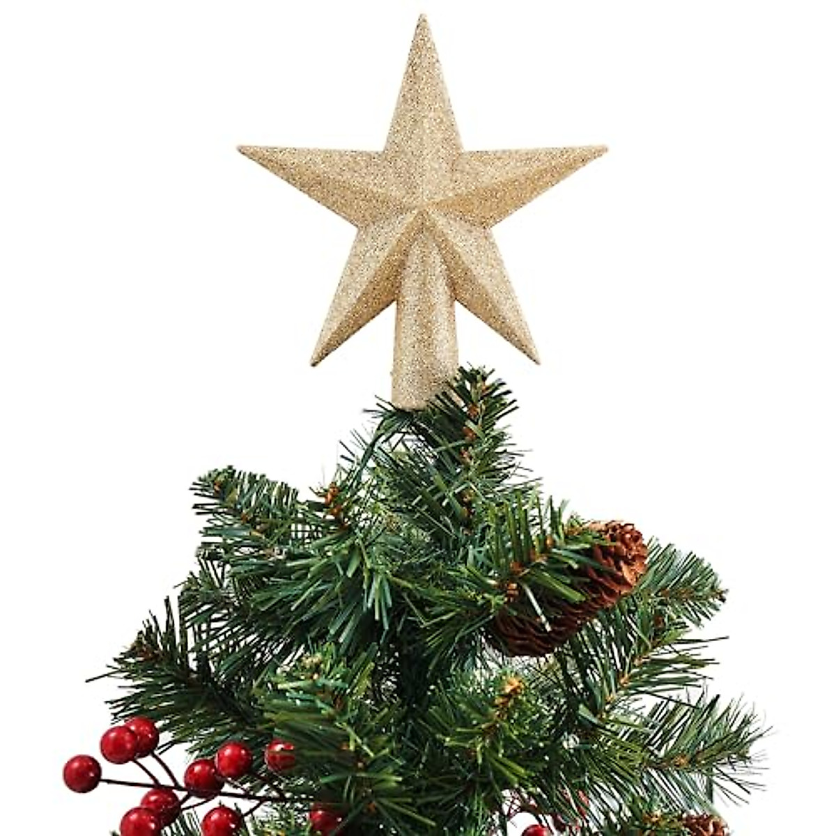 Premium 4ft Pre Lit Artificial Pencil Christmas Tree with Brown Hollow Base, Mini Pre-lit Xmas Pine Tree with 7 Modes LED Lights for Christmas Decoration, Home, Office, Party Decoration (1)