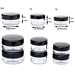 ZEJIA 3 Gram Sample Containers with Lids,75Pack Tiny Sample Jars with Labels, Mini Plastic Cosmetic Containers for Beauty Products, Lip Balms, Lotion, Powder (Black Lids)