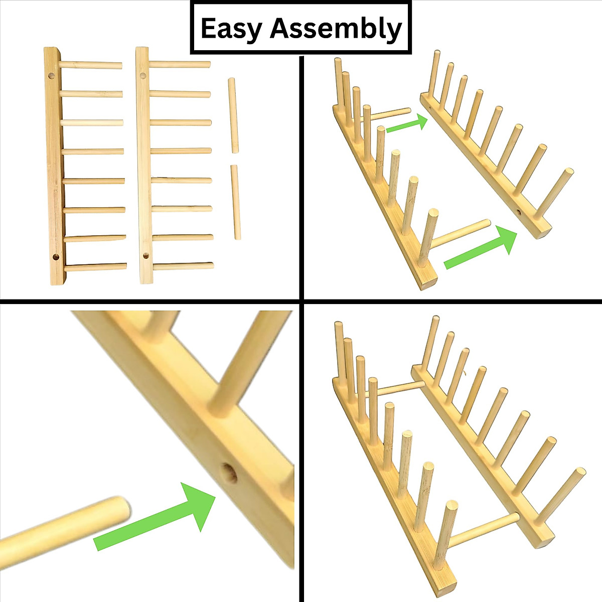 Joey’z Bamboo Dish Drying Rack - Dish Organizer Rack for Cabinet, Plates, Cups, Bowls, Pot Lids & Cutting Boards - Dish Storage and Pot Lid Organizer & Holder - Kitchen Storage Organizer