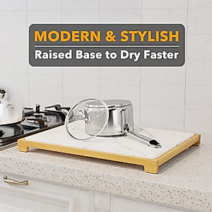 SpaceAid Stone Drying Mat for Kitchen Counter, Bamboo Rack Dish Pad, Instant Dry Diatomaceous Earth Mat Dishes, Stone Dish Fast Drying Mat Board (15.8 x 11.8 inch, White Marble)