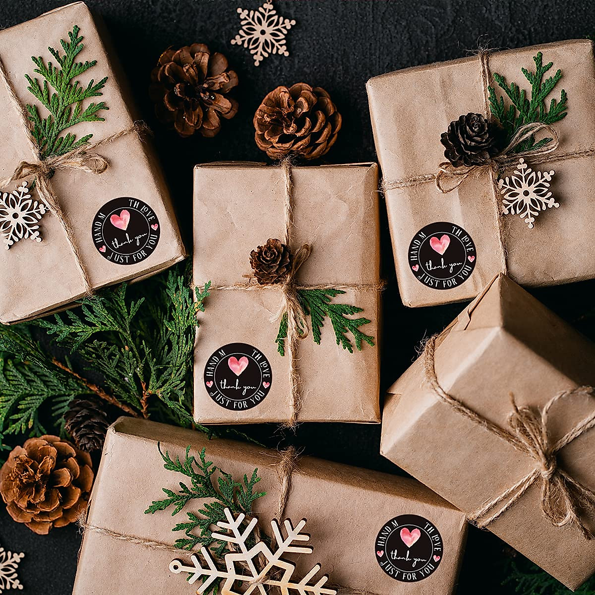 Littlefa 1.5” Hand Made with Love Just for You Stickers,Thank You Stickers,Bakeries Stickers,Handmade Stickers,Small Business Stickers, Envelopes Stickers, Gift Bags Packaging 500 PCS