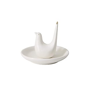 Creative Co-Op White Stoneware Bird Ring Holder, 4.25" Round x 3.5" Hight
