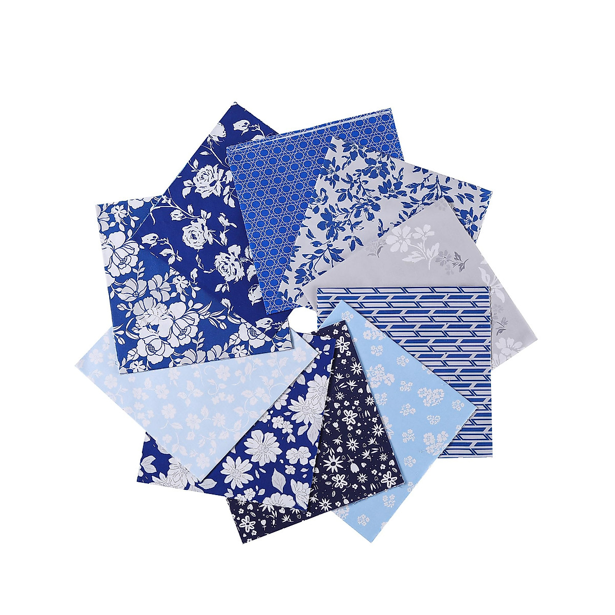 100% Cotton Quilting Fabric Bundle, 10Pcs Fat Quarters Fabric Bundles 50cm x 50cm, Pre-Shrunk, Medium Weight Plain Quilting Fabric Squares for Quilts, Sewing, Patchwork, DIY, Craft (Blue)