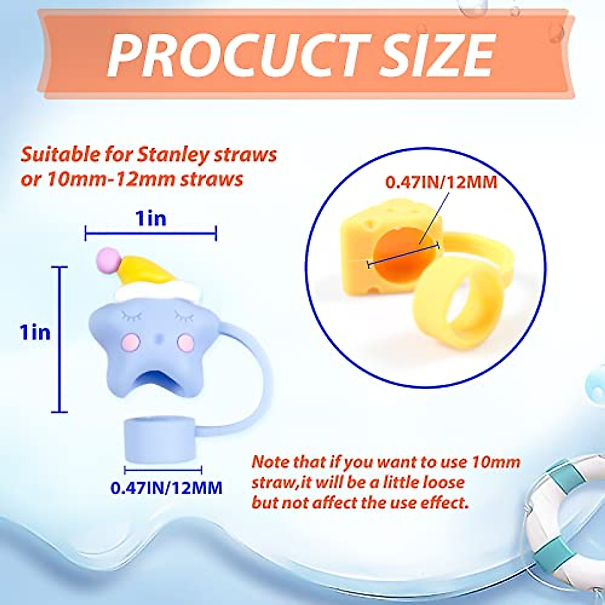 8Pcs Straw Cover for Stanley Cup, Silicone Straw Covers Cap,Cute Cartoon Dust-Proof Reusable Drinking Straw Tips Protector for Stanley Cup or 12mm Drinking Straws Plug Decoration (Mixed Style)