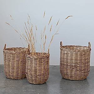 Creative Co-Op Woven Rattan Storage, Set of 3 Sizes, Natural Basket