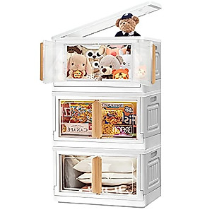 3 Packs Storage Bins with Lids, FODIENS Stackable Plastic Storage Bins Closet Organizers with Wheels Double Doors, 8.4Gal Collapsible Storage Box Containers for Home Office School Storage (8.4 Gal - 3 Pack)