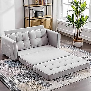 RIDFY Modern Convertible Sleeper Sofa Bed with Pull-Out Bed and Two Side Pockets, Chenille Loveseat Sleeper Sofa Couch for Living Room, Apartment, Office (Grey)