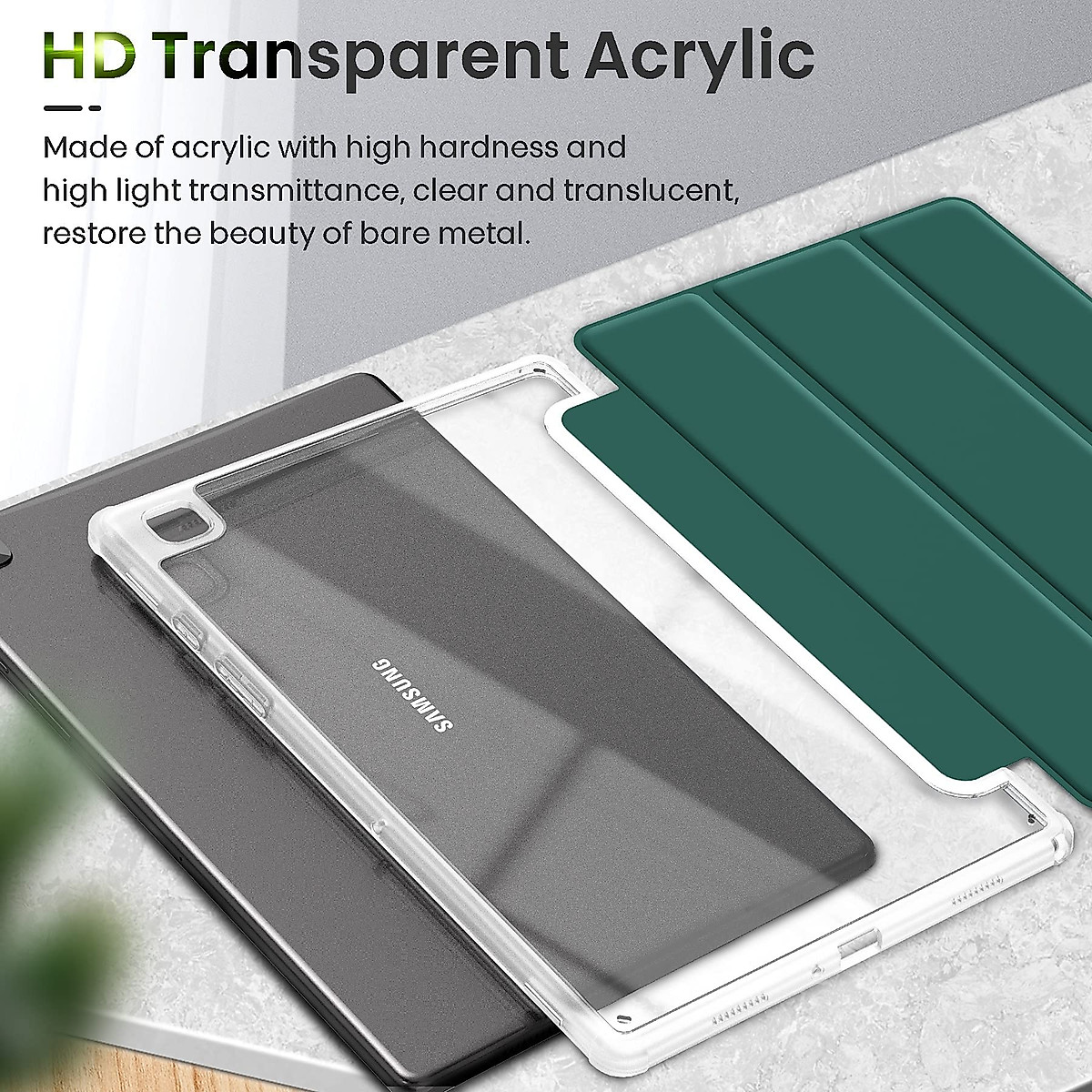 Galaxy Tab A7 Case 10.4 Inch (SM-T500 T503 T505 T507), Protective Stand Case Clear Hard Shell Cover for 10.4 Inch Samsung Tab A7 Tablet 2020 - Green