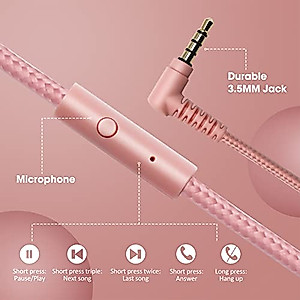 AKZ On-Ear Headphones with Microphone, Foldable Headphones with Tangle-Free Cord, Headphone with HD Sound, 3.5MM Jack, Portable Wired Headphones for School/Kids/Smartphones/Tablet/Travel (Pink)