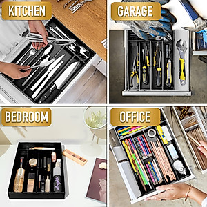 Conflech Silverware Organizer 10 Inch Bamboo Kitchen Drawer Organizer Utensil Organizer Silverware Holder Cutlery Organizer in drawer Flatware Organizer Tray Black