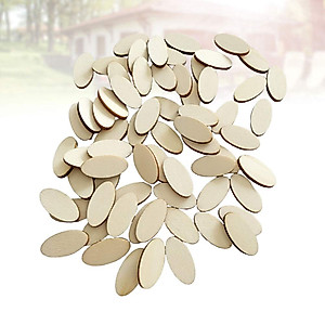 NUOBESTY 200pcs Unfinished Wood Oval Slices Natural Rustic Wooden Cutout Oval Wood Pieces Tag for DIY Craft Wedding Centerpiece Christmas