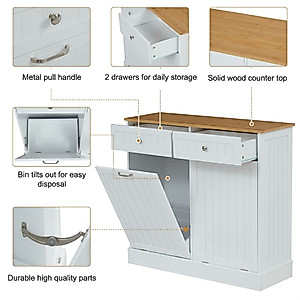 kinbor Double Tilt Out Trash Cabinets - Wooden Kitchen Trash Cabinet Bin, Free Standing Trash Can Holder & Recycling Cabinet with Hideaway Drawers, White