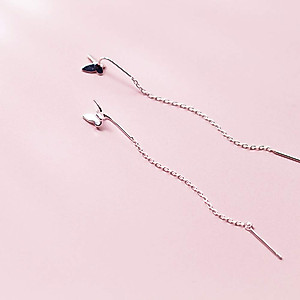 Minimalist Little Butterfly Tassel Chain Dangle Drop Earrings S925 Sterling Silver for Women Girls Cute Simple Threader Long Chain Statement Studs Earring Dangling Fashion Jewelry Gifts BFF