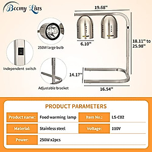 BOOMY LINS Commercial Food Heat Lamp, Electric Food Warmer 2-Bulb, Adjustable Frame, Removeable Part, Keep Food Warm Lamp Portable