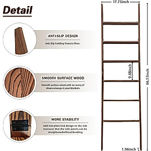 6-Tier Decorative Wooden Blanket Ladder - 5.5 Ft Towel Rack and Wall-Leaning Quilt, Farmhouse Style, Ideal for Living Room, Bathroom, Bedroom - Not for Climbing (Carbon Brown)