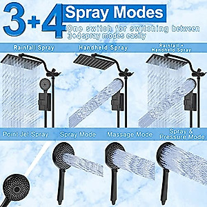 10" Rainfall Shower Head with Handheld Combo, Upgraded 12" L-Shaped Adjustable Extension Arm & 3-Way Diverter, Shower Head Jet Mode Headheld Shower with 5-Spray Mode
