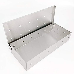 Pellet Grill Smoker Box for BBQ Heavy Duty Sturdy Stainless Steel for Charcoal & Gas Grilling Accessories Wood Chips Meat/Salmon in Barbecue (Round Hole)